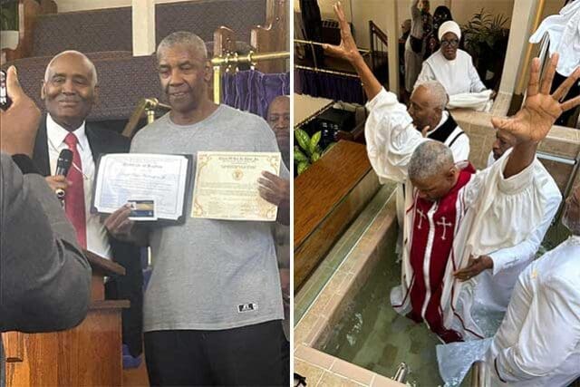 Movie Icon Denzel Washington Gets Baptized and Receives His Minister's ...